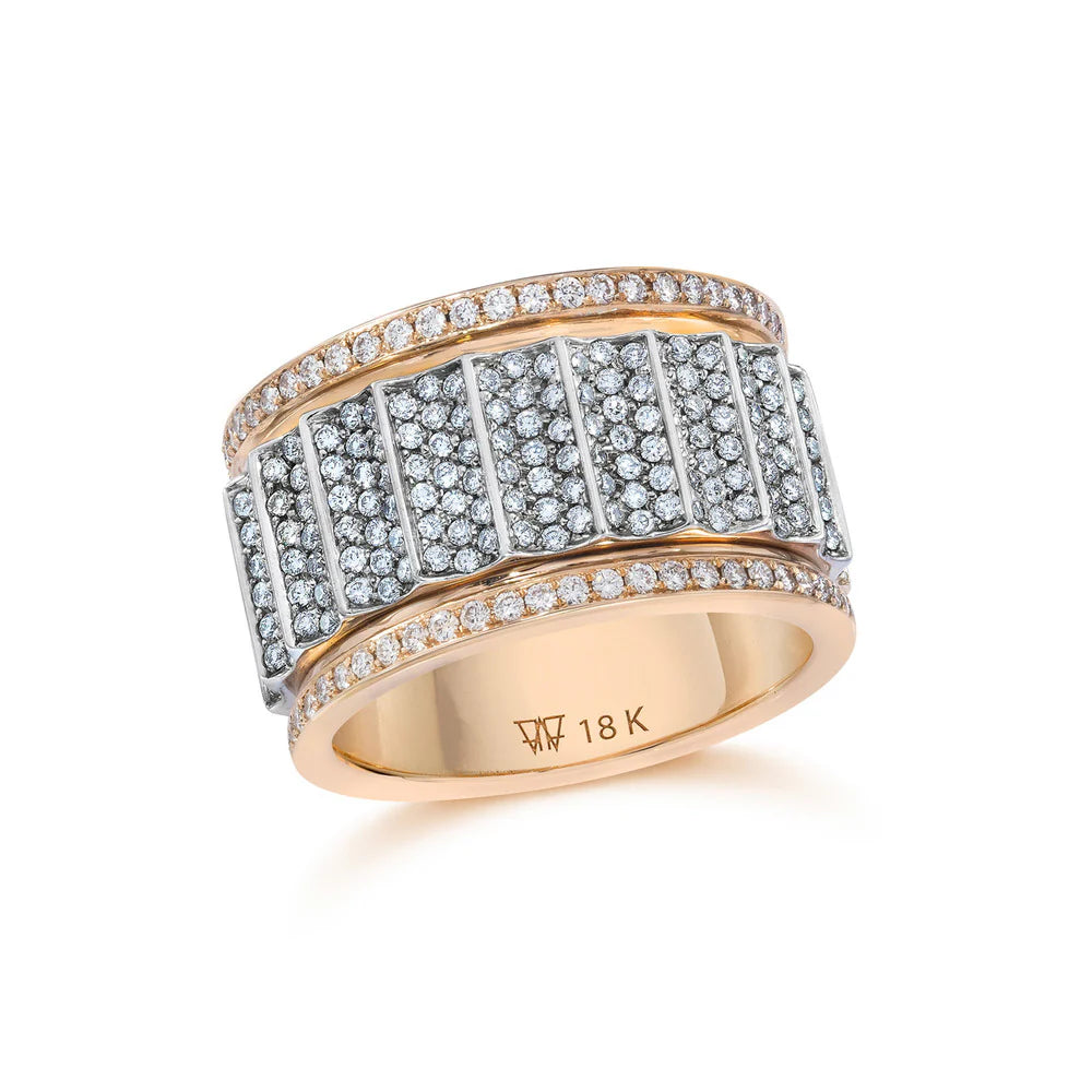 Clive 18K White and Rose Gold All Diamond Fluted Band Ring – The Vault ...